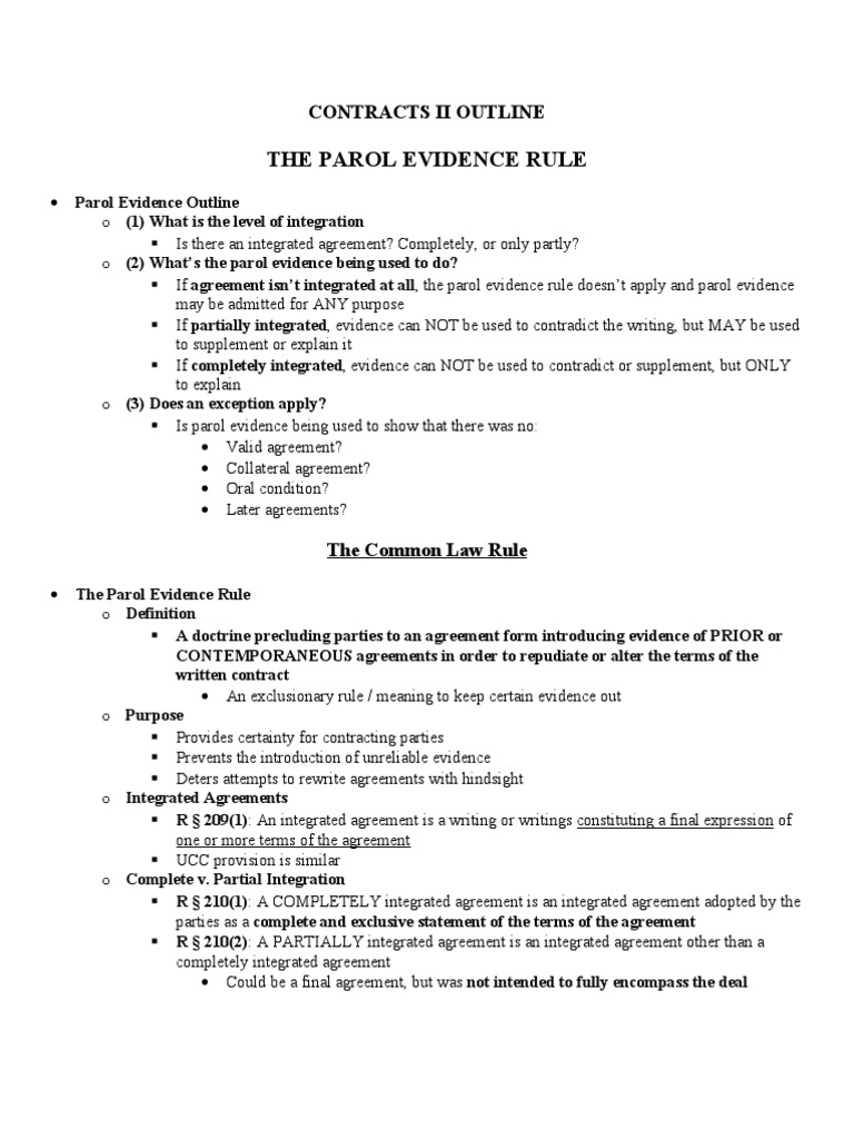 The Parol Evidence Rule: Contracts Ii Outline | PDF | Parol Evidence ...