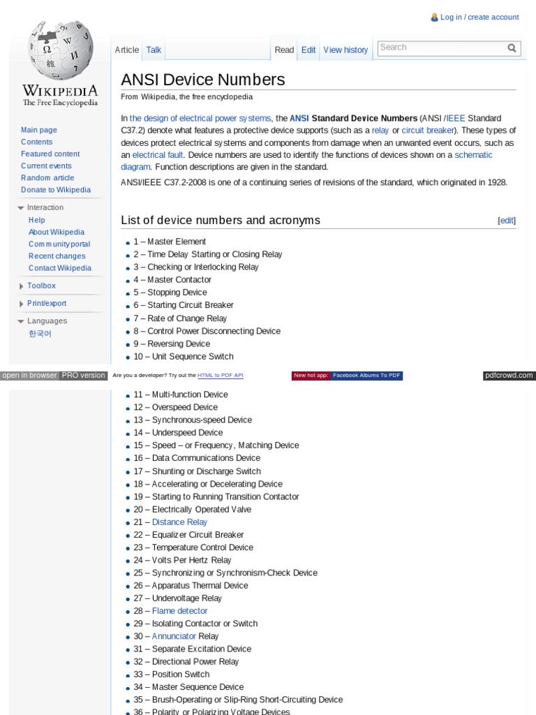 ANSI Device Number | PDF