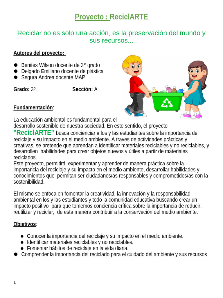 Proyecto De Reciclaje 3º Pdf Reciclaje Residuos