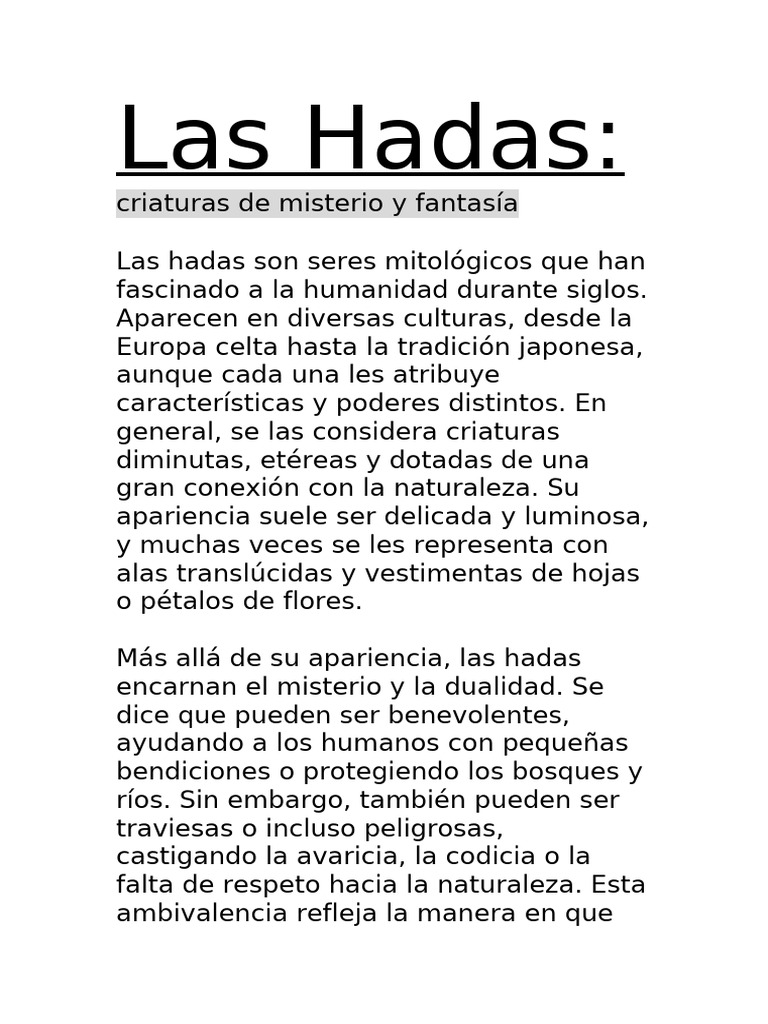 Características y poderes de las hadas | PDF | Hadas | Fantasía