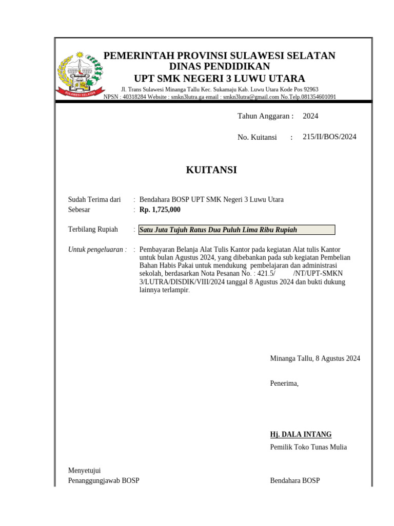 Format Kuitansi KW 215 Atk (Format) | PDF