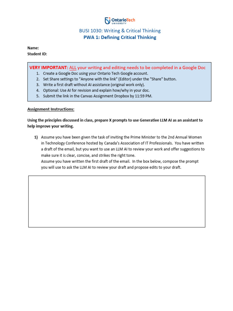Critical Thinking Assignment Guide | PDF | Ambiguity | Learning