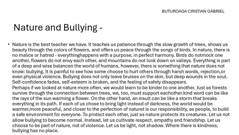 Nature - and - Bullying - Project by Buturoaga Cristian Gabriel | PDF