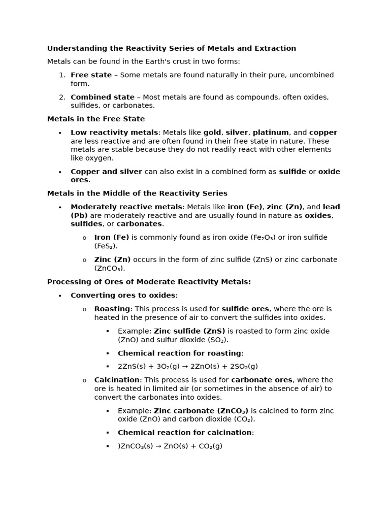 Extracting Low Reactivity Metals | PDF | Oxide | Zinc