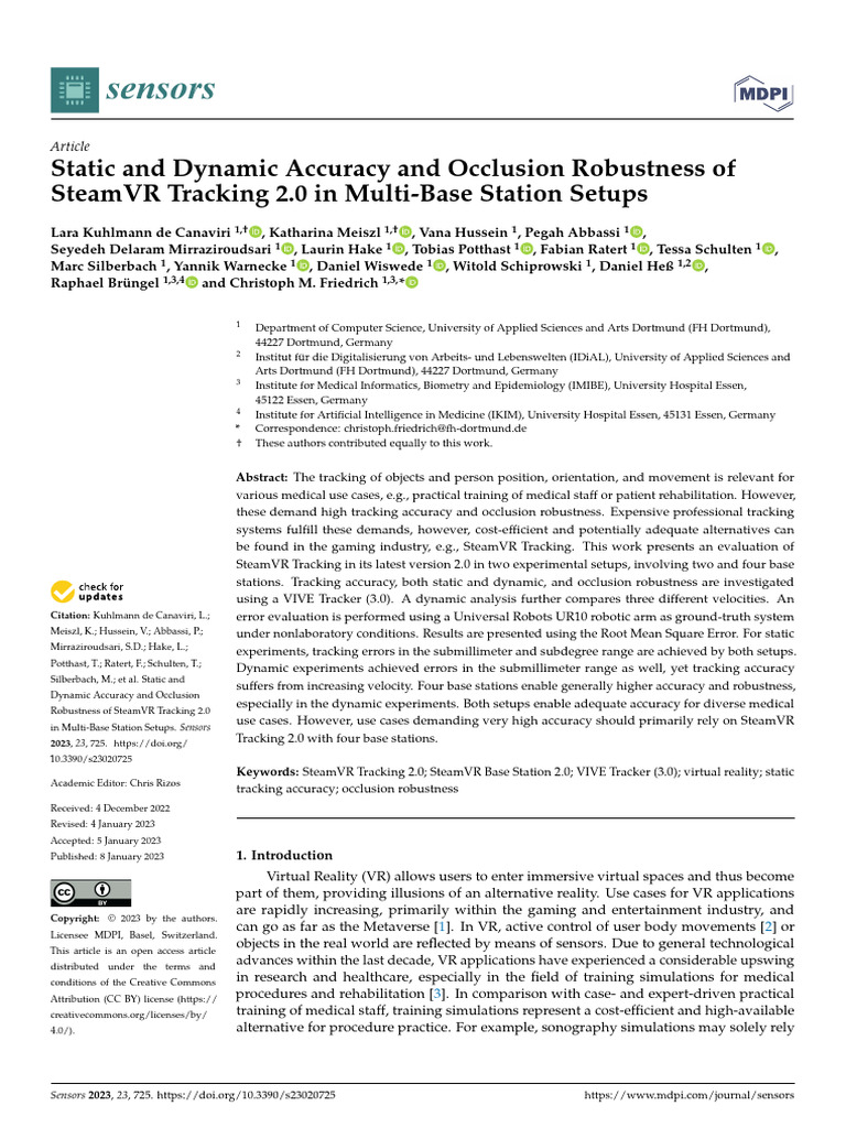 Static and Dynamic Accuracy and Occlusion Robustness of SteamVR ...