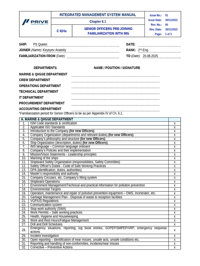 Integrated Management System Manual: (Name) : (Date) | PDF