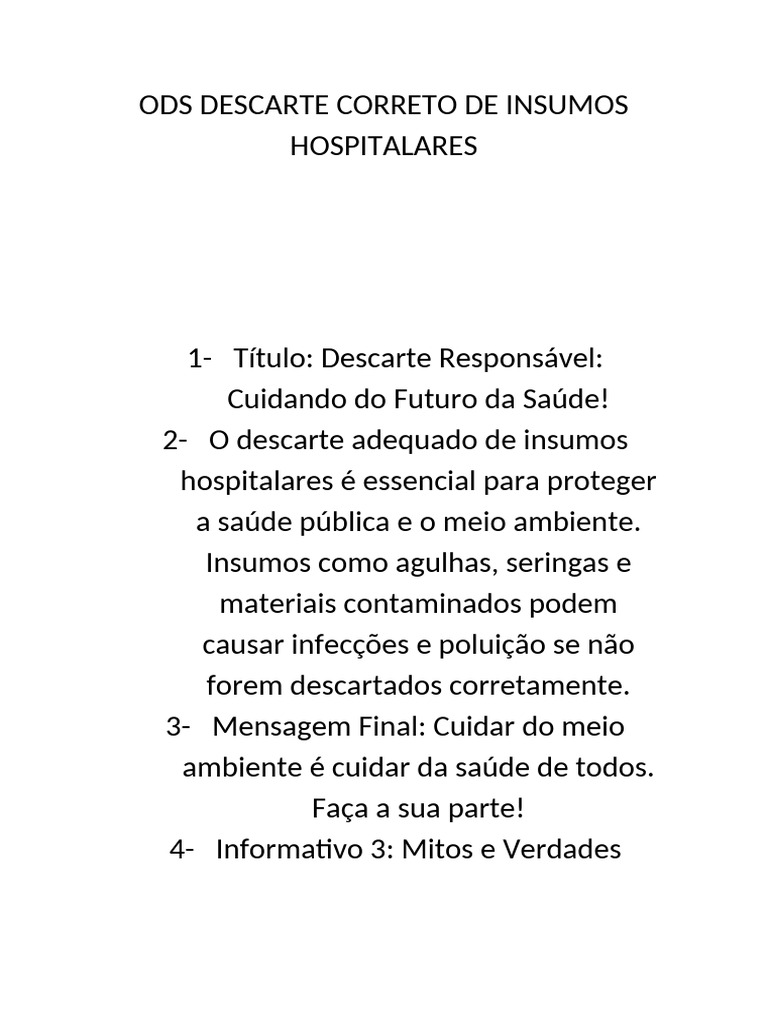 Descarte Seguro de Insumos Hospitalares | PDF