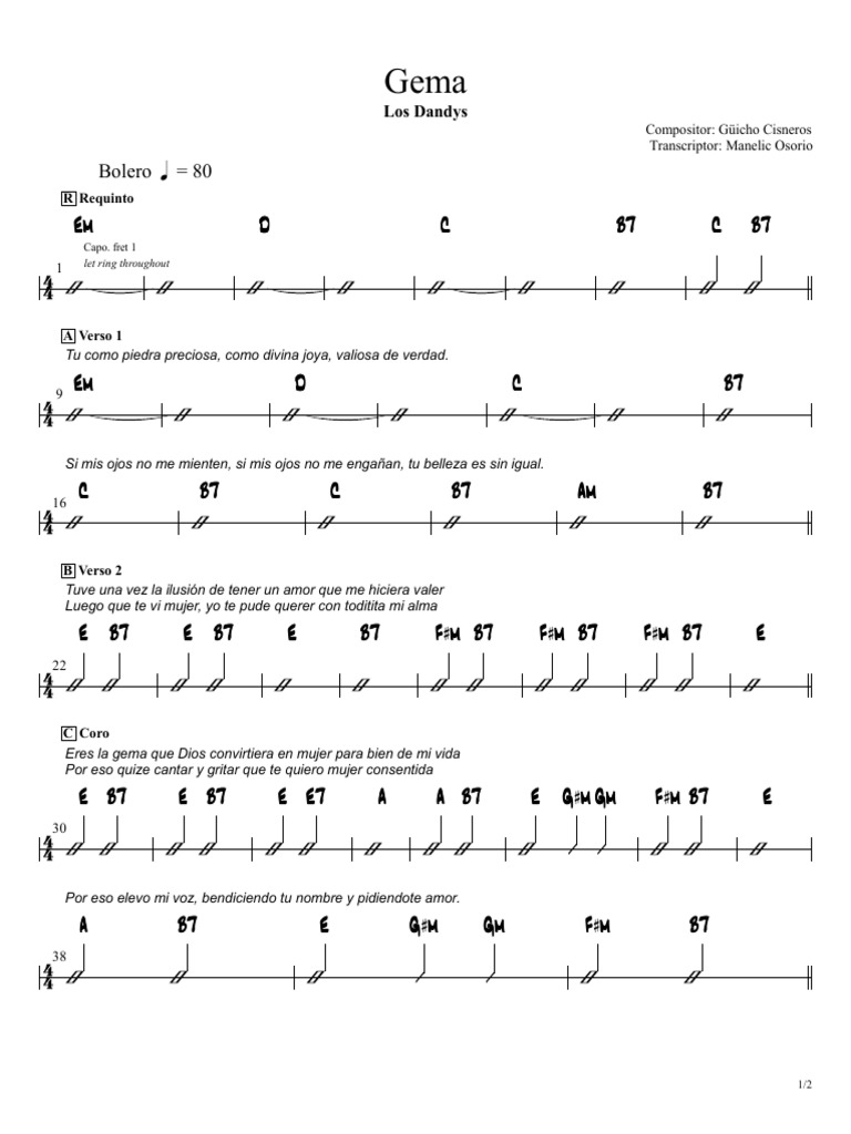 Letra de "Gema" - Los Dandys | PDF