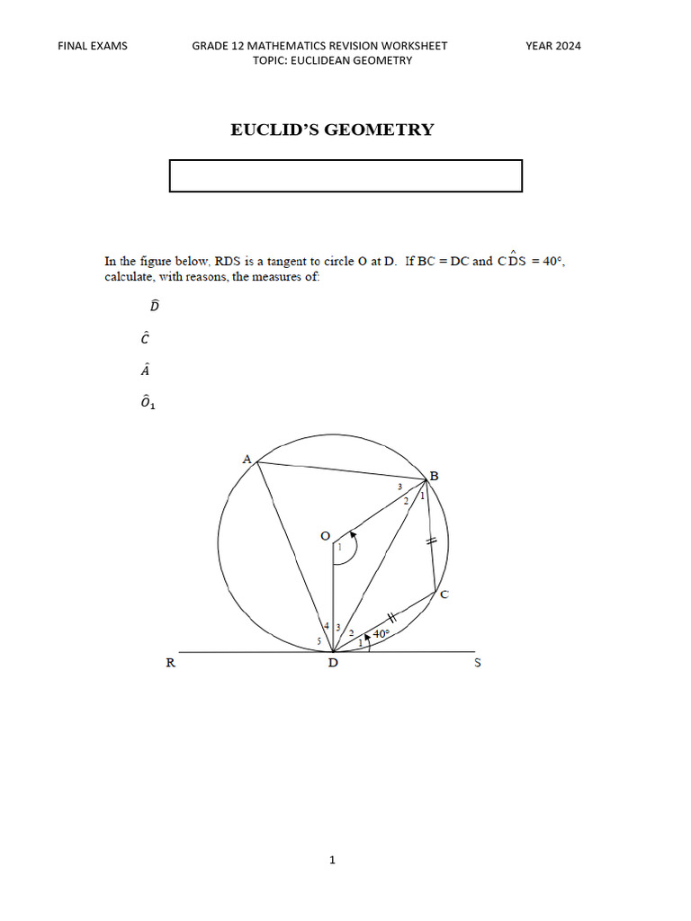 Grade 12 Euclidean Geometry Exam Prep | PDF | Geometry | Euclidean Geometry