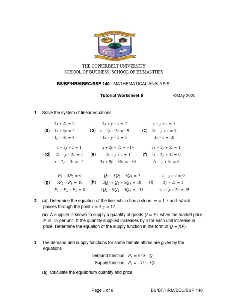 Mathematical Analysis Tutorial Worksheet | PDF | Economic Surplus ...