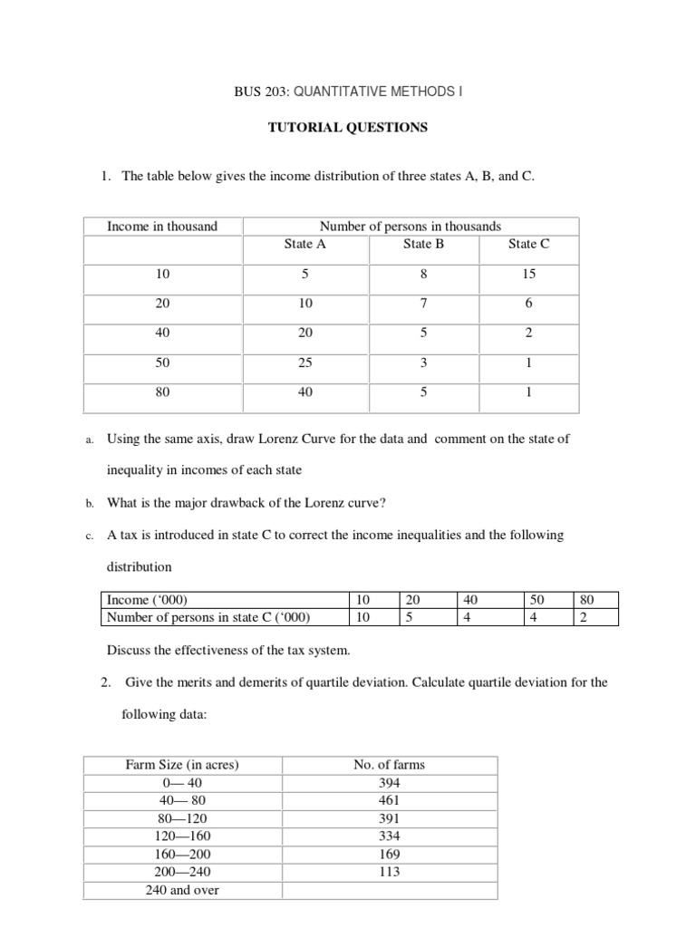 Tutorial Questions: Quantitative Methods I | PDF | Median | Skewness