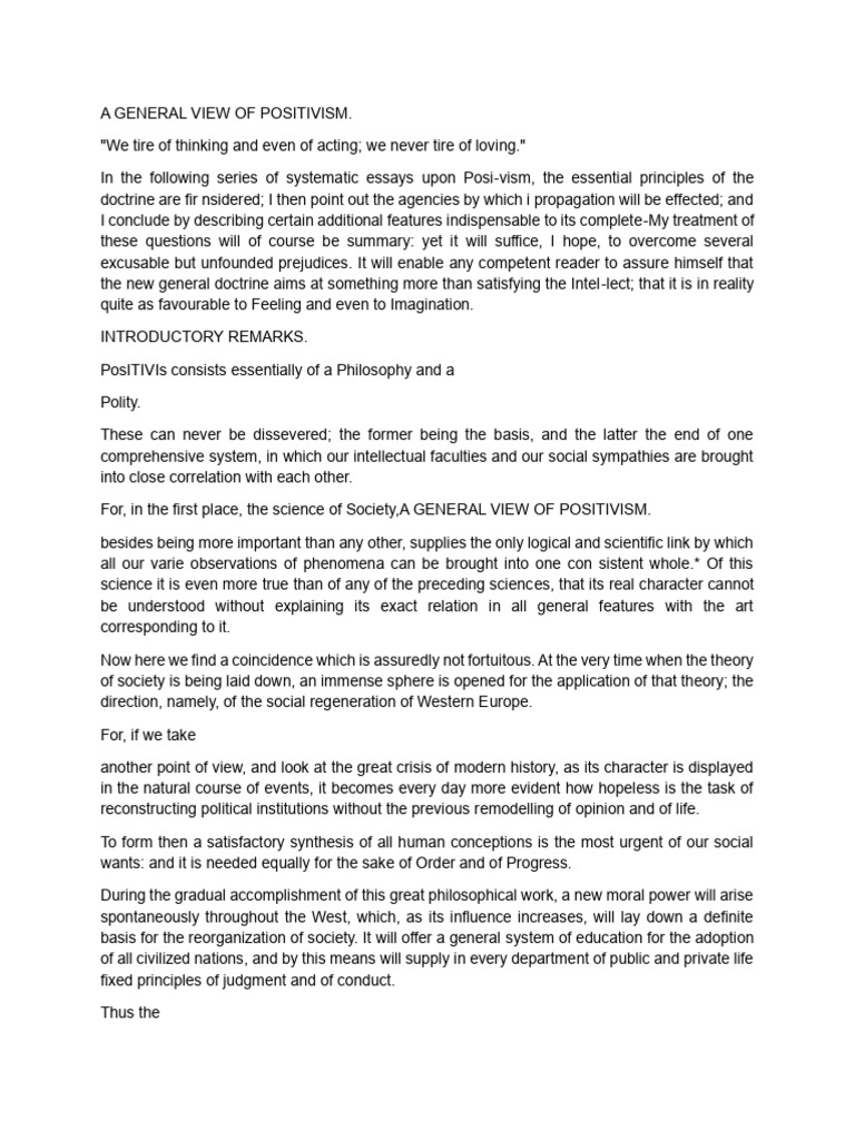 A General View of Positivism | PDF | Positivism | Science