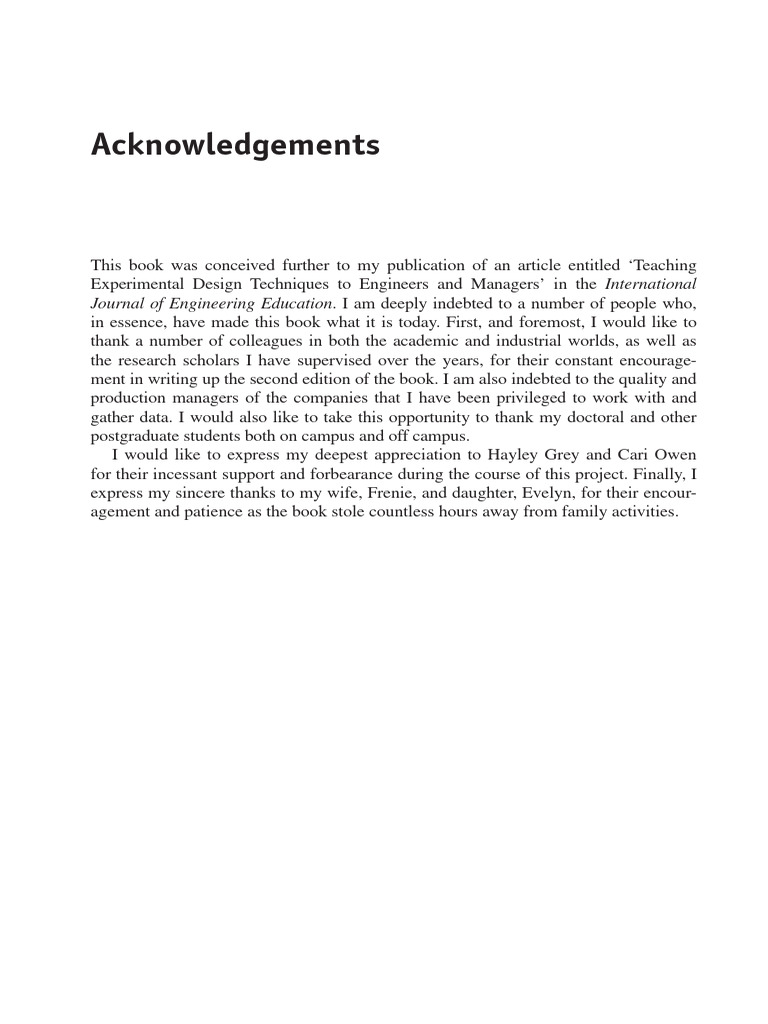 Acknowledgements 2014 Design of Experiments For Engineers and ...
