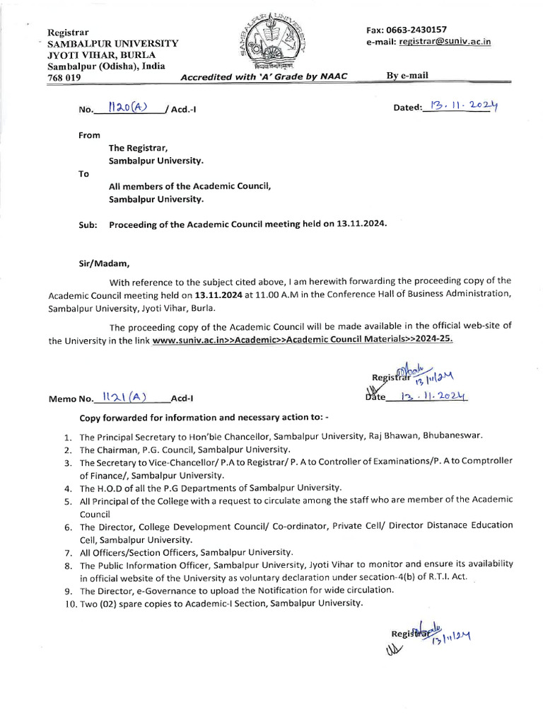 Proceeding Academic Council 2024 25 | PDF