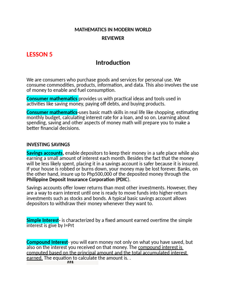 Math Modern World Reviewer | PDF | Encryption | Stocks