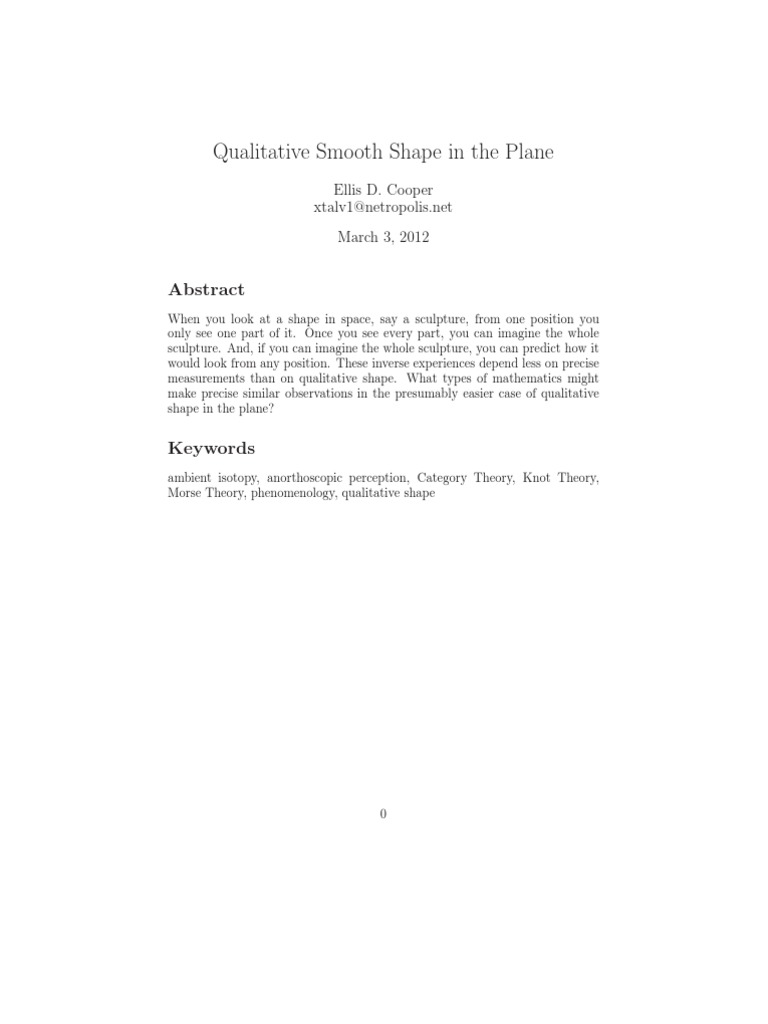 Qualitative Smooth Shape in The Plane: Ellis D. Cooper March 3, 2012 ...