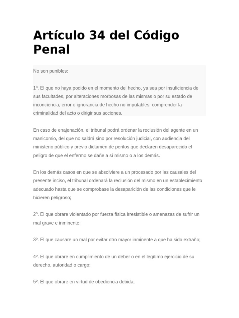 Artículo 34 Del Código Penal | PDF