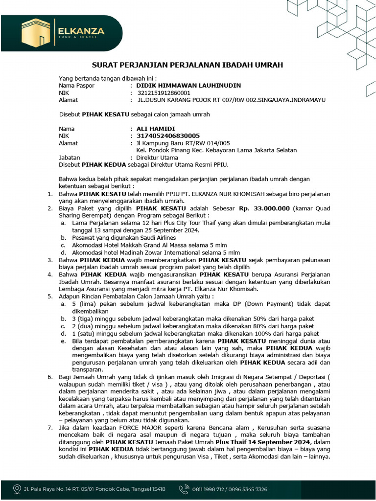 Perjanjian Ibadah Umrah Didik dan Ali | PDF