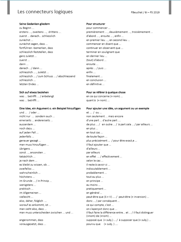Connecteurs logiques en allemand | PDF