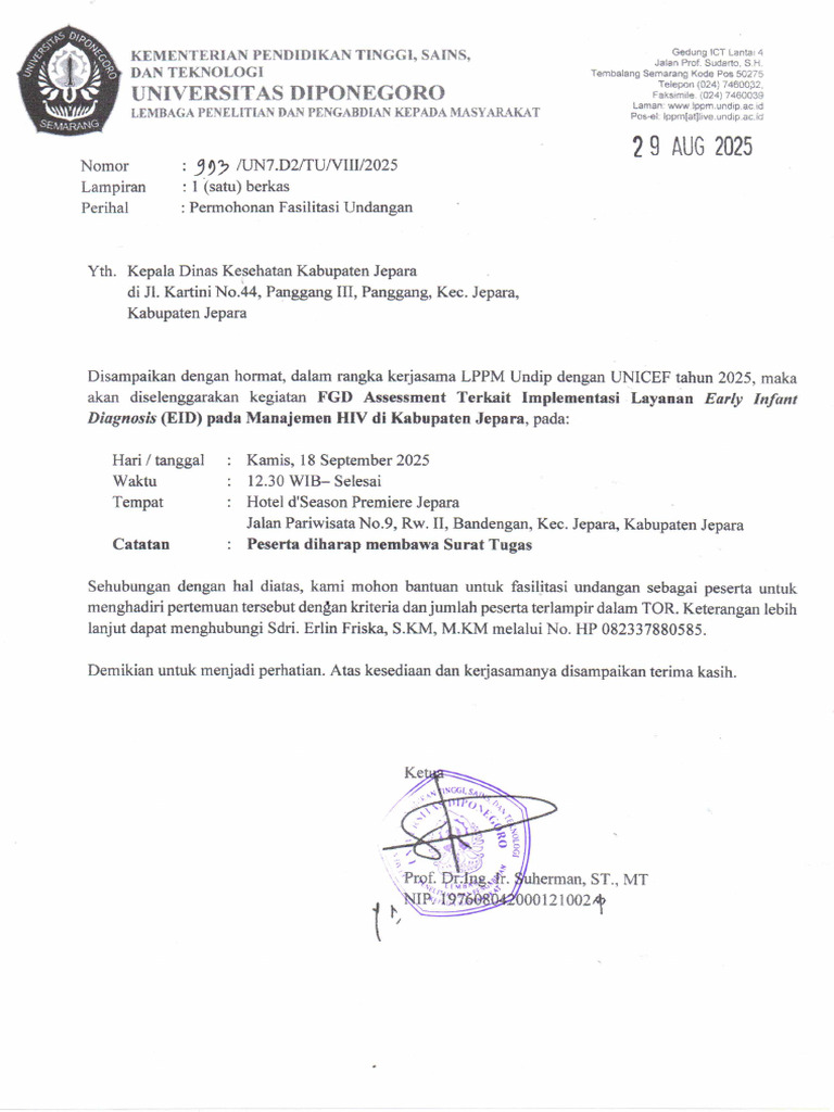 Surat Permohonan Fasilitasi Undangan FGD EID | PDF