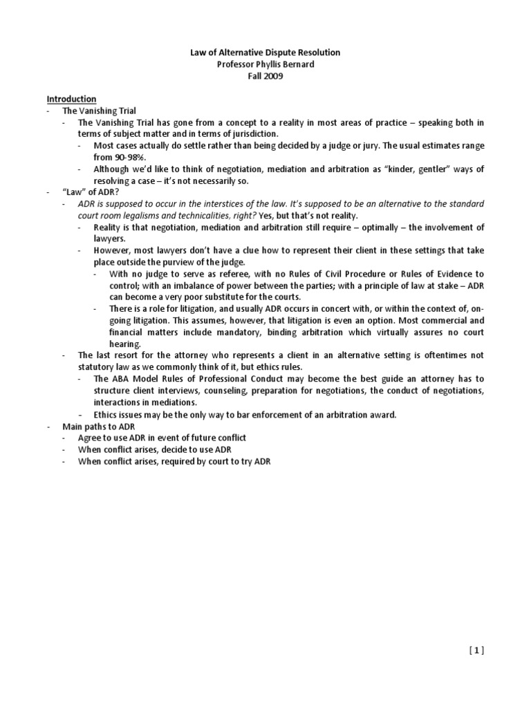 ADR Outline | Arbitration | Mediation