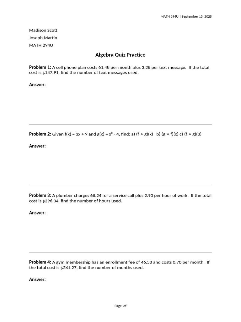 MTH 290H Algebra Assignment 6536 | PDF | Mathematical Concepts ...