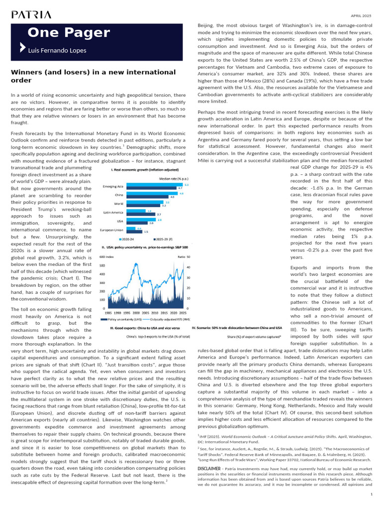 Newest One Pager 2025 04 | PDF | Exports | Population Ageing