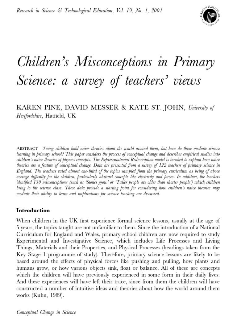 Children's Misconceptions in Primary Science: A Survey of Teachers ...