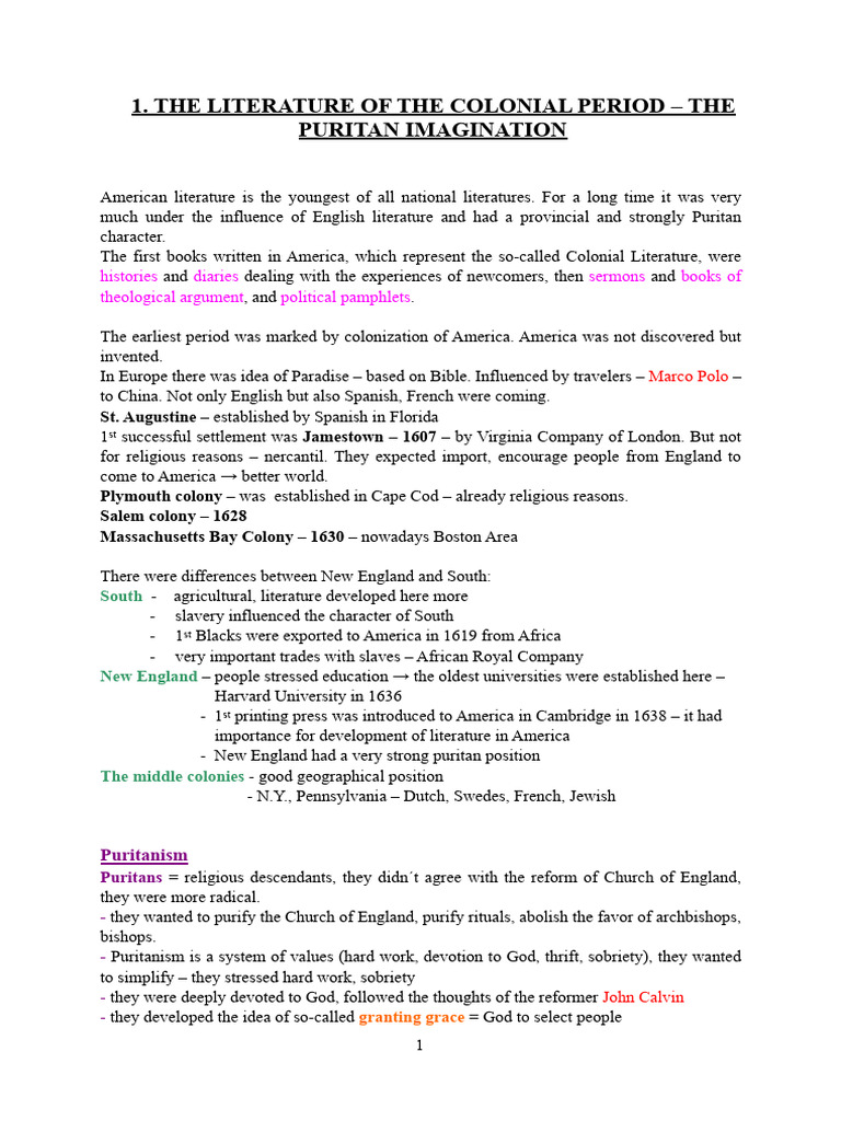 Puritan Influence on Colonial American Literature | PDF ...