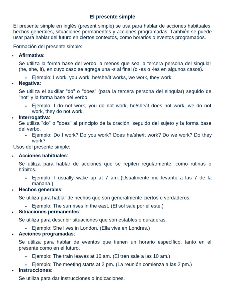 El presente simple | PDF | Verbo | Asunto (gramática)