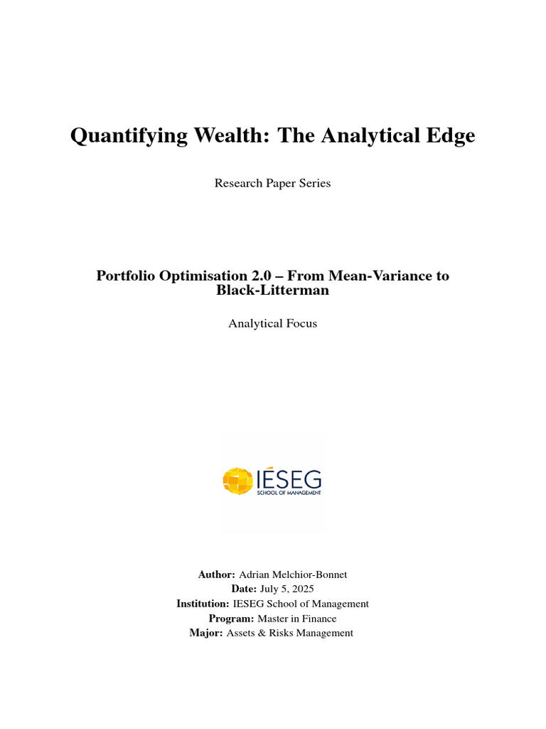 Quantifying Wealth - The Analytical Edge | PDF | Modern Portfolio Theory | Investing