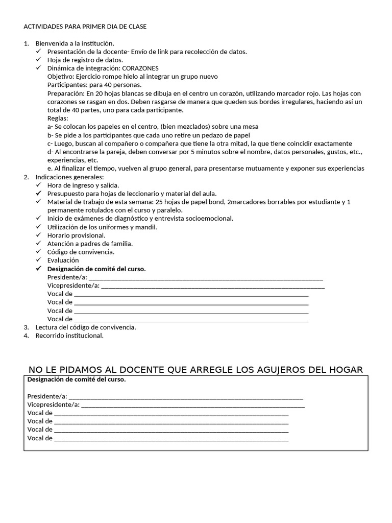 Actividades para Primer Dia de Clase | PDF