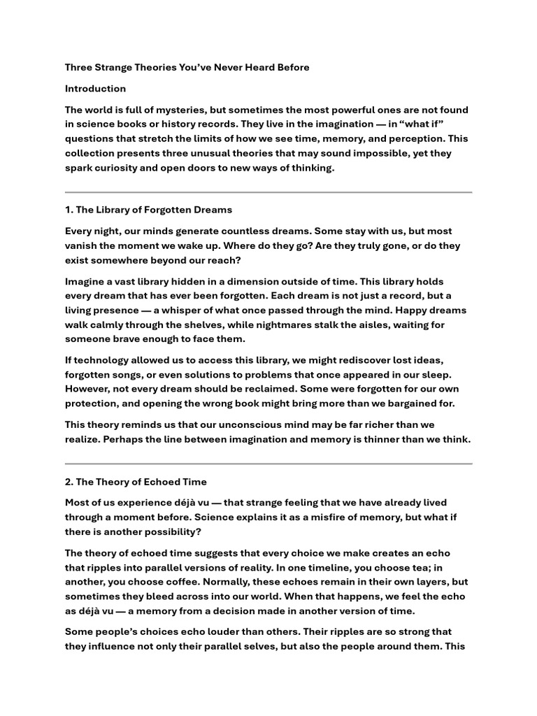 Three Strange Theories You | PDF | Dream | Cognitive Science