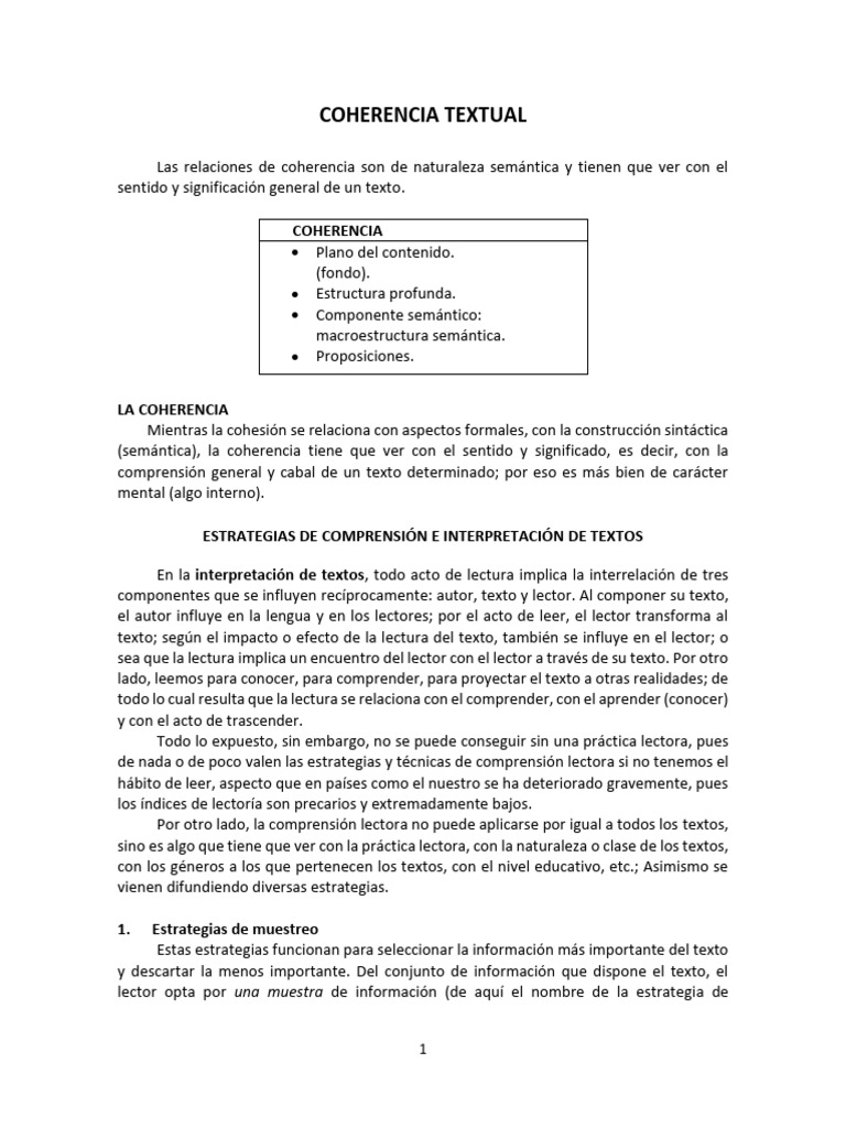 Coherencia Textual | PDF | Comprensión lectora | Información