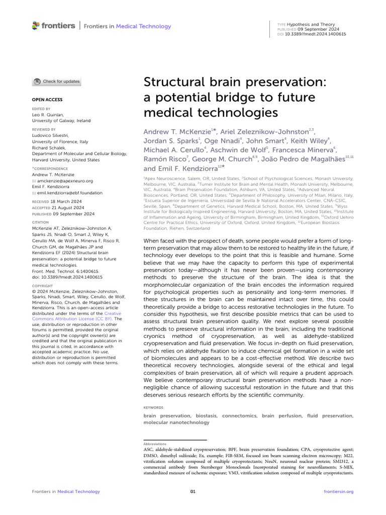 Brain Preservation Techniques Explained | PDF | Fixation (Histology ...