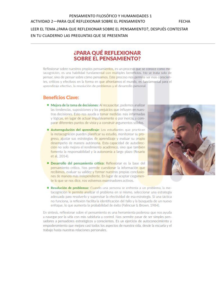 Actividad 2. - para Qué Reflexionar Sobre El Pensamiento | PDF