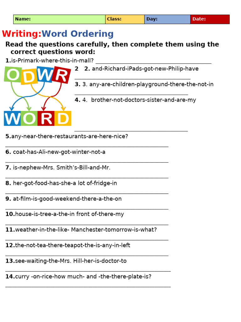Sentences Word Ordering | PDF