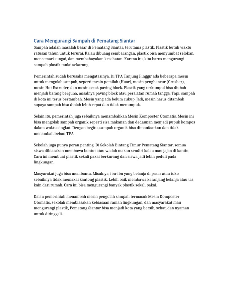 Cara Mengurangi Sampah Pematang Siantar Mesin Komposter | PDF