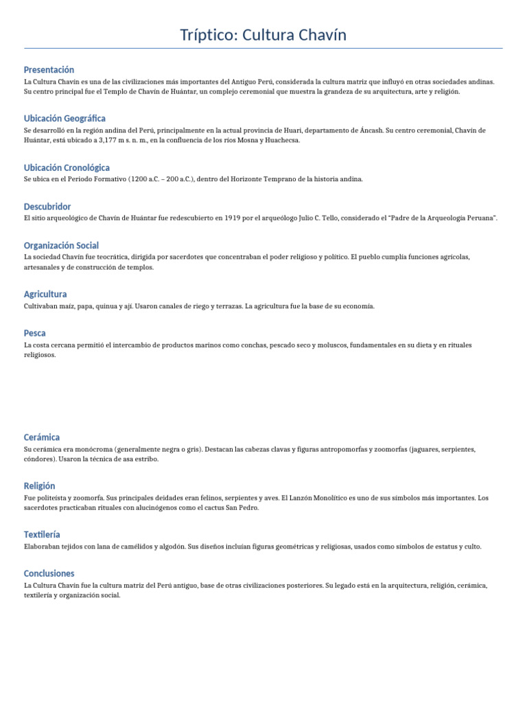 Triptico Cultura Chavin Horizontal | PDF