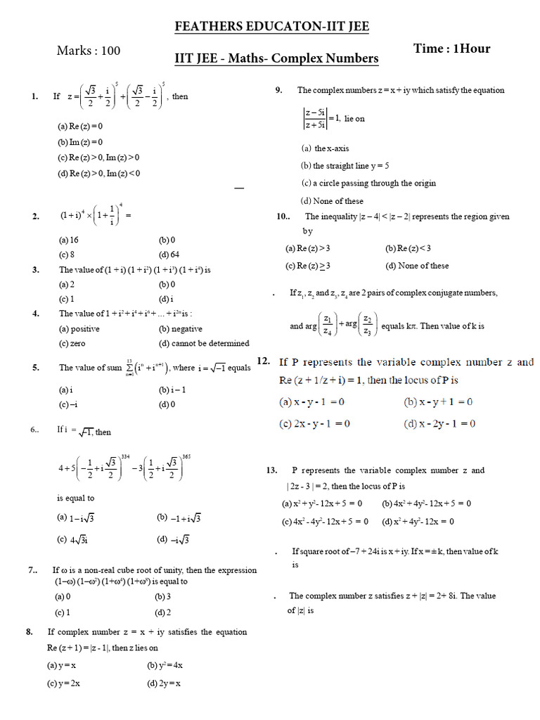 Class 11 IIT JEE Complex Numbers | PDF | Complex Analysis ...