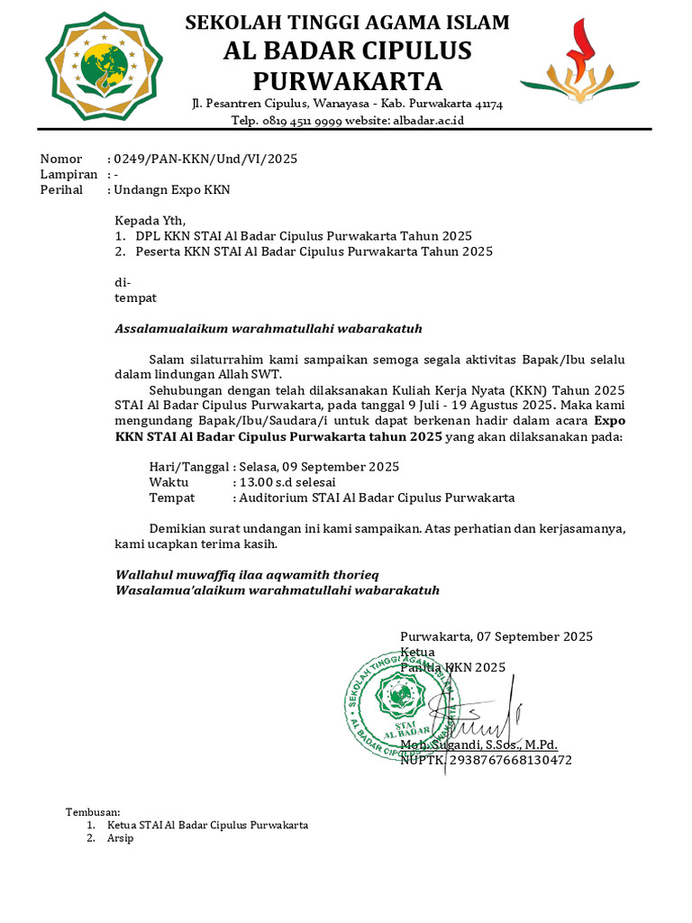 Undangan Expo KKN STAI Al Badar 2025 | PDF