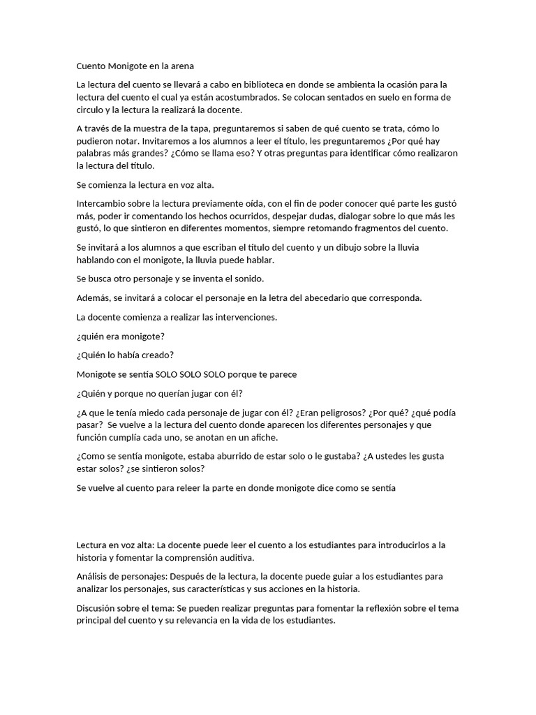 Actividades para "Monigote en la arena" | PDF