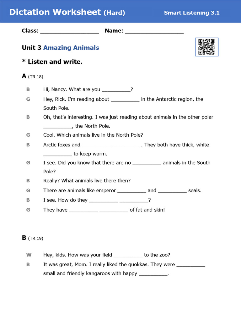 Smart Listening 3.1 Dictation Worksheet U03 Hard | PDF | Zoology