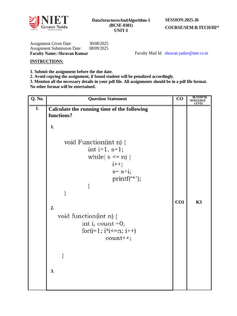 Dsa-1 Unit-1 Assignment - 2025-26 | PDF | Recurrence Relation | Number Theory