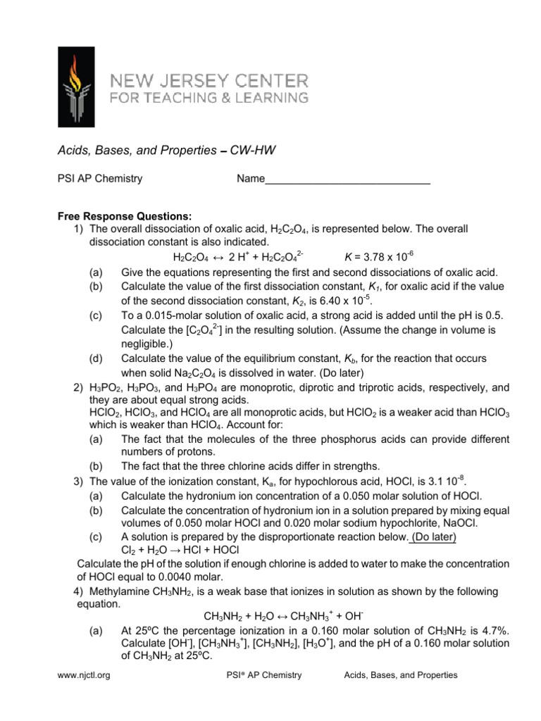 AP Chemistry: Acids and Bases Guide | PDF | Acid | Acid Dissociation ...