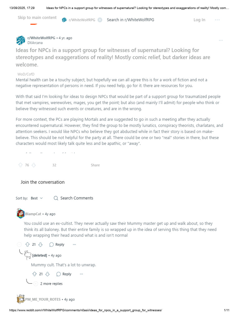 Ideas For NPCs in A Support Group For Witnesses of Supernatural ...