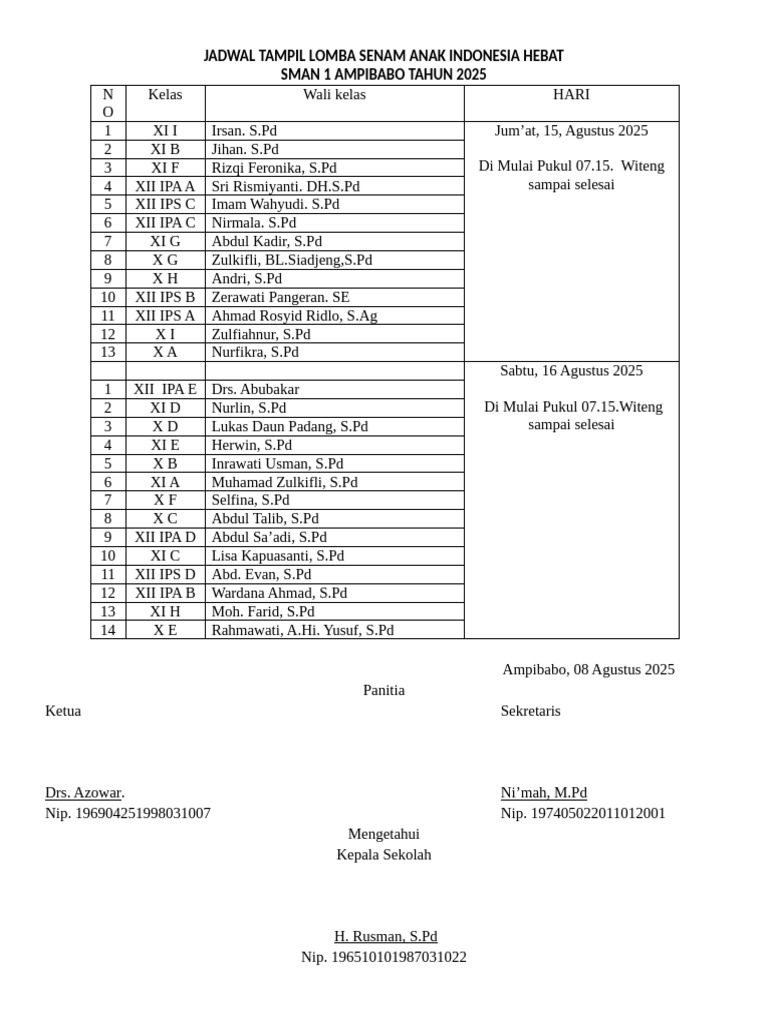 Jadwal Lomba Senam Anak 2025 | PDF