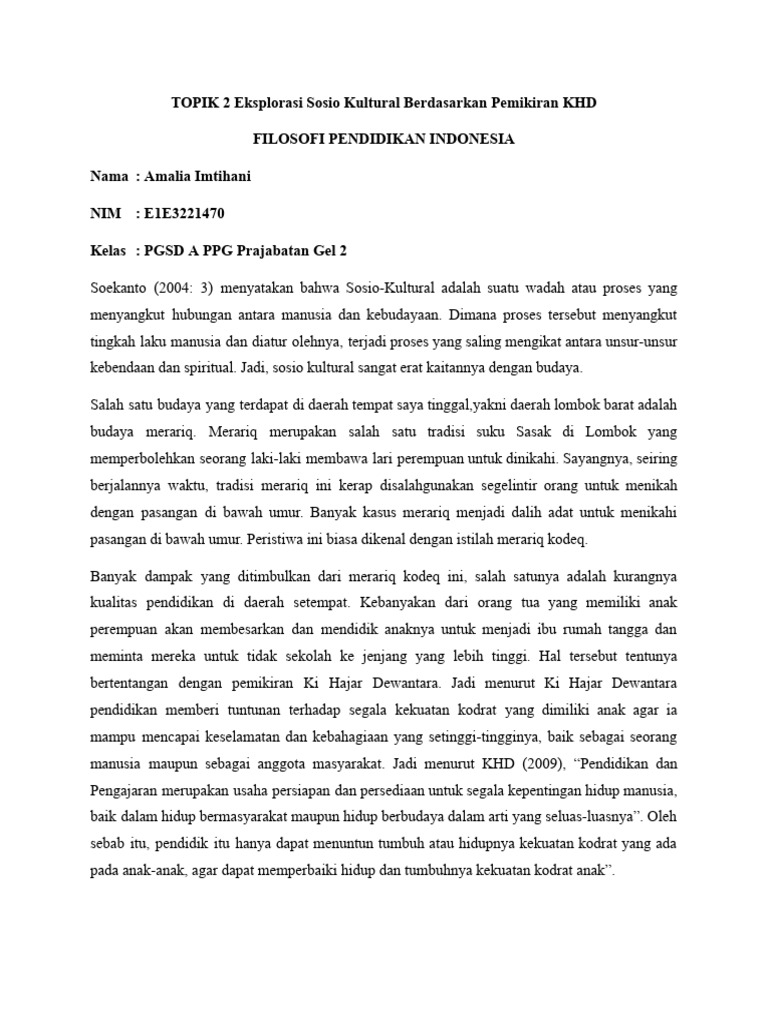 TOPIK 2 Eksplorasi Sosio Kultural Berdasarkan Pemikiran KHD | PDF