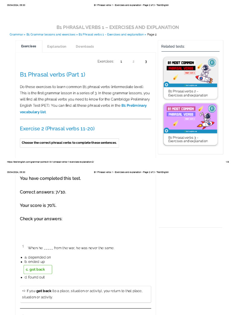 B1 Phrasal Verbs 1 - Exercises and Explanation - Page 2 of 3 - Test ...