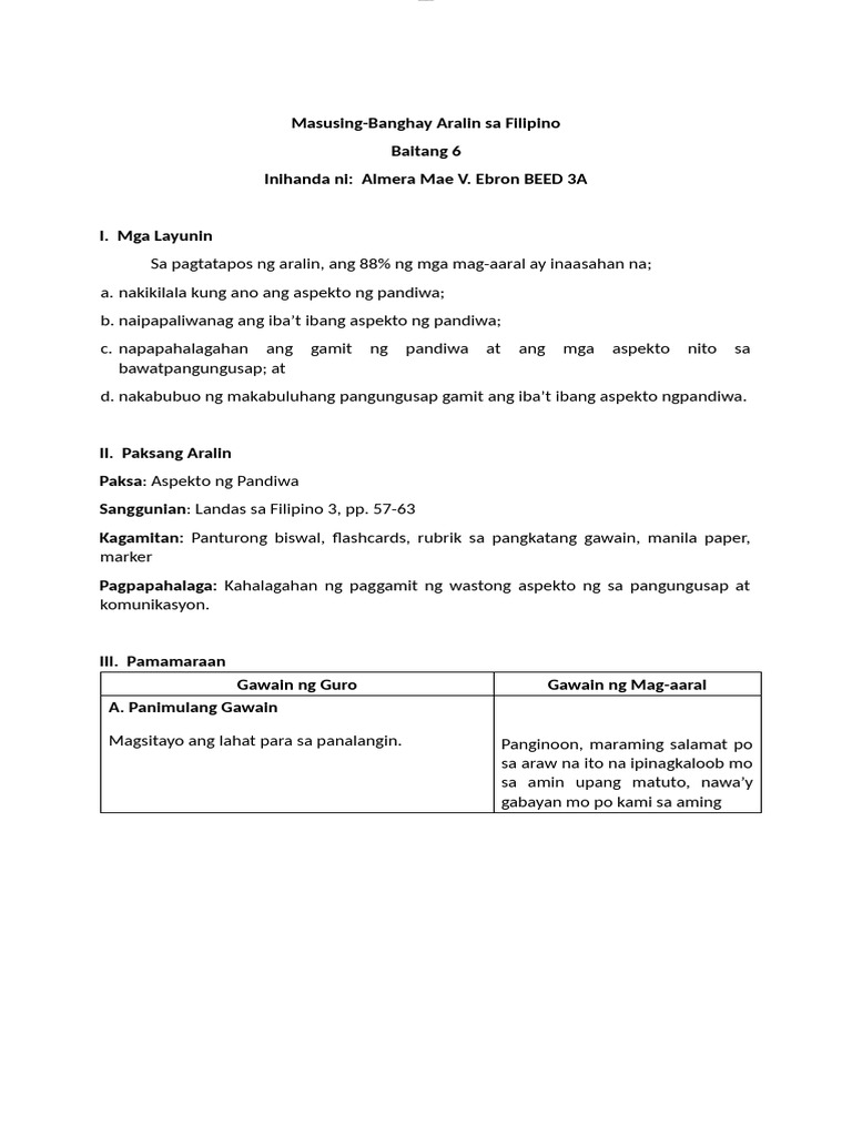 Sample Lesson Plan | PDF